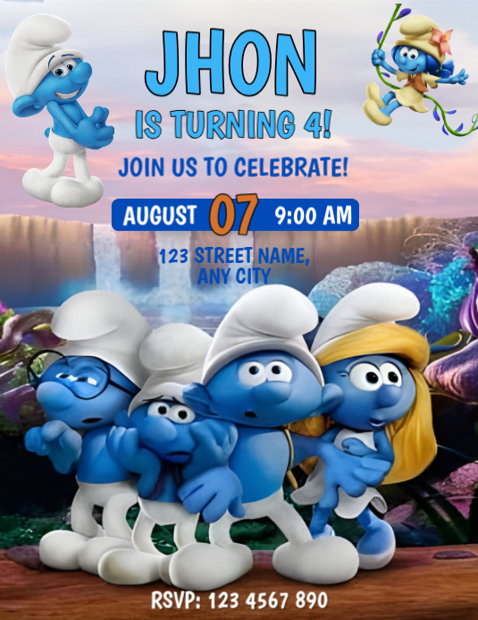 Editable The Smurfs birthday invitation Template | PosterMyWall