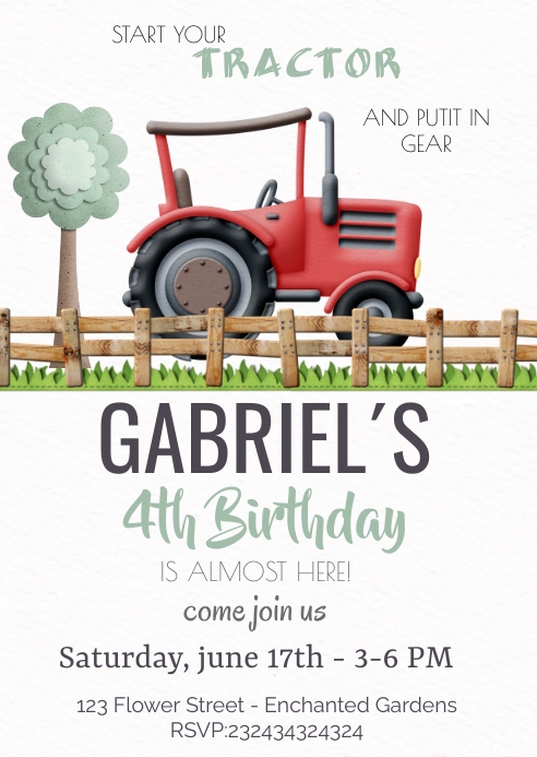 Editable Tractor Birthday Invitation Template | PosterMyWall