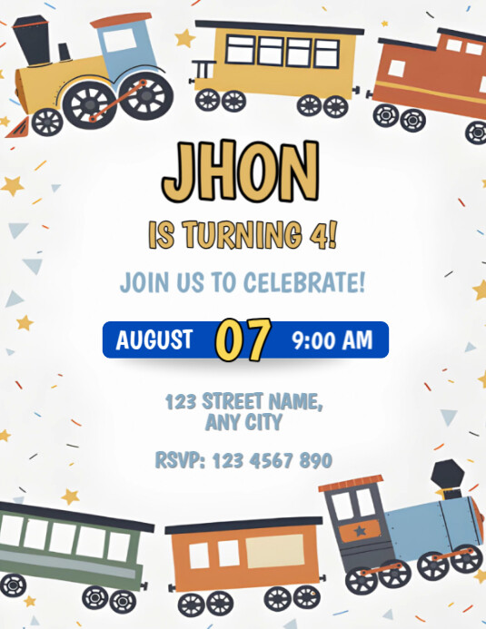Editable train birthay invitation templaat | PosterMyWall