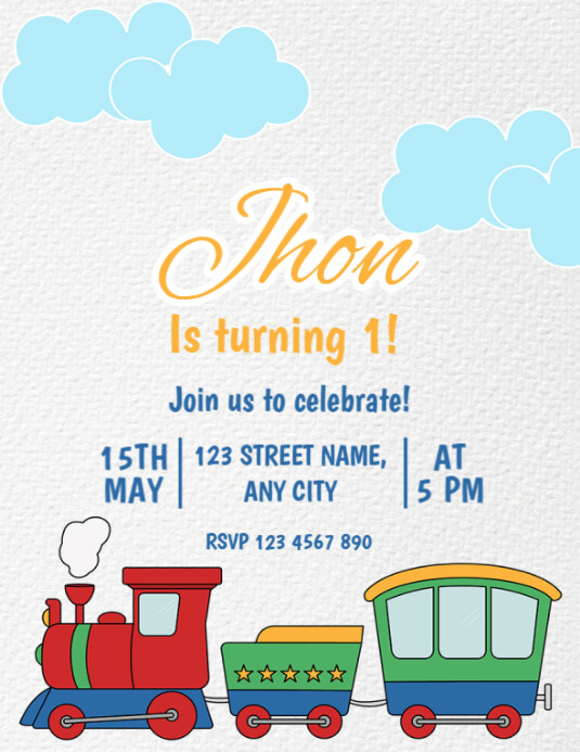 Editable train birthday invitation Template | PosterMyWall
