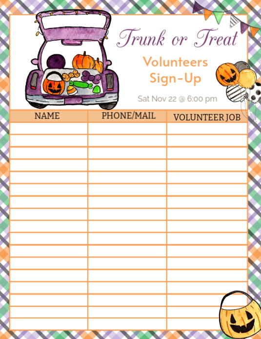 Copy of Editable Trunk or Treatl Volunteer Sign Up Sheet | PosterMyWall