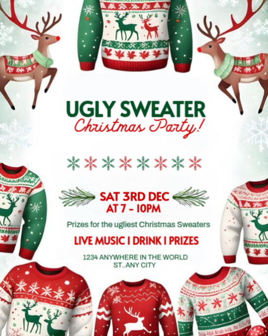 Editable Ugly Sweater Christmas Party Invitation Template | PosterMyWall