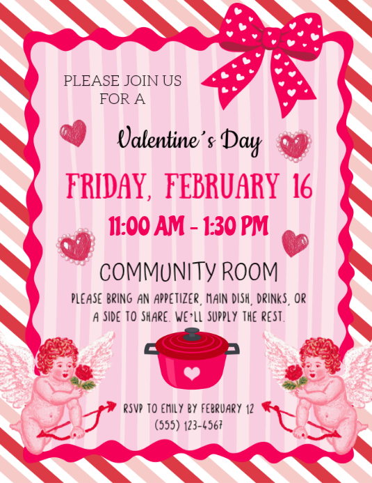 Editable Valentines Potluck Flyer Template | PosterMyWall