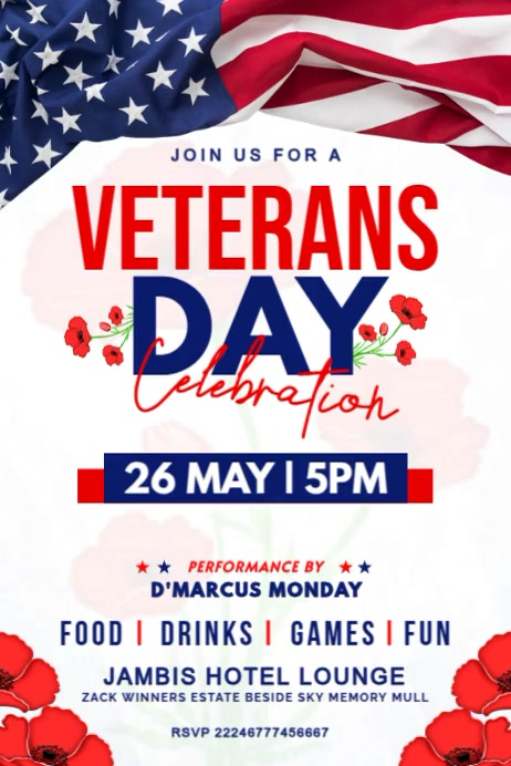 Szablon Editable Veterans Day Celebration Flyer Template | Patriotic ...