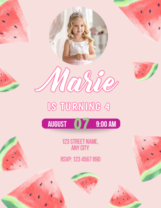 Editable Watermelon Birthday Invitation Template | PosterMyWall
