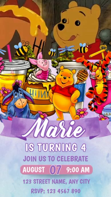 Editable Winnie the Pooh Birthday Party Instagram Reel Video Template ...