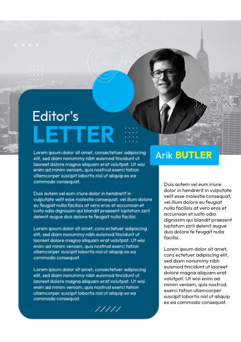 Plantilla de editor's letter page template | PosterMyWall