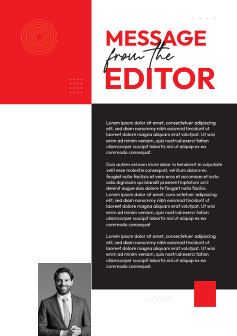 Plantilla de editor's letter page template | PosterMyWall