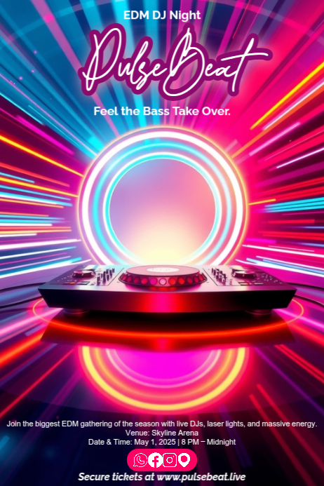 EDM DJ Concert Poster Template | Futuristic Neon Music Event Design ...