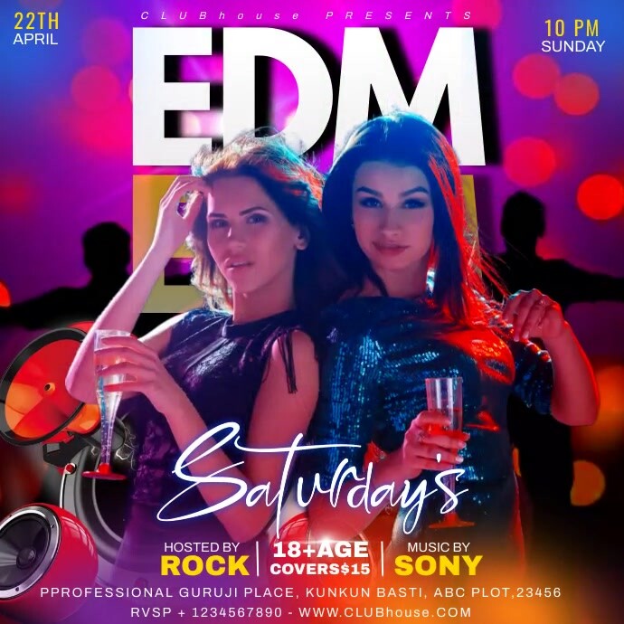 Copy of Edm Saturday night party flyer graphics | PosterMyWall