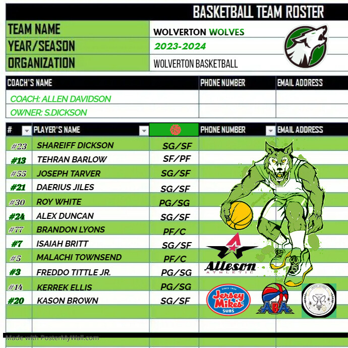 Roster LIST 2023-2024 | PosterMyWall