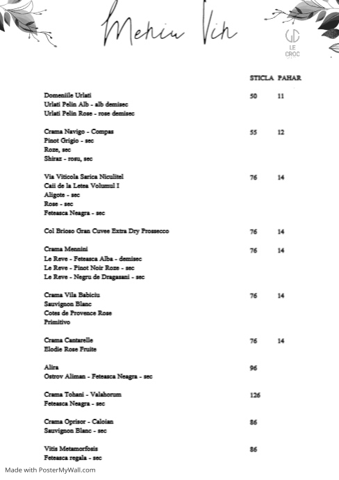 MENIU BAR VIN 14.03 | PosterMyWall
