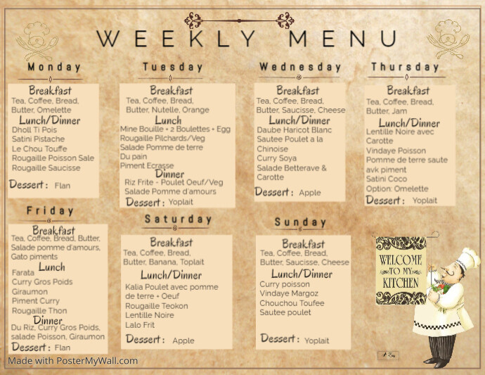 Weekly Menu | PosterMyWall