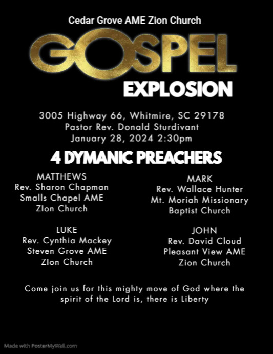 Cedar Grove: Gospel explosion | PosterMyWall