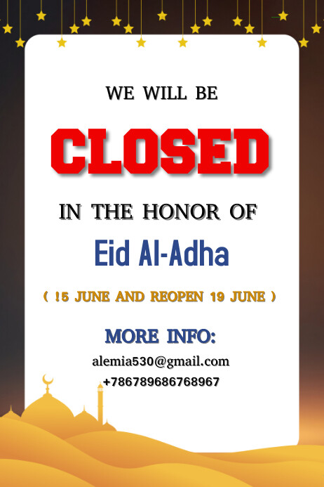 Modèle Eid Al Adha Closed | PosterMyWall