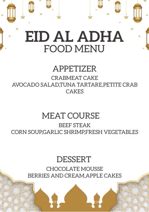 Copy of Eid Al-Adha Menu | PosterMyWall