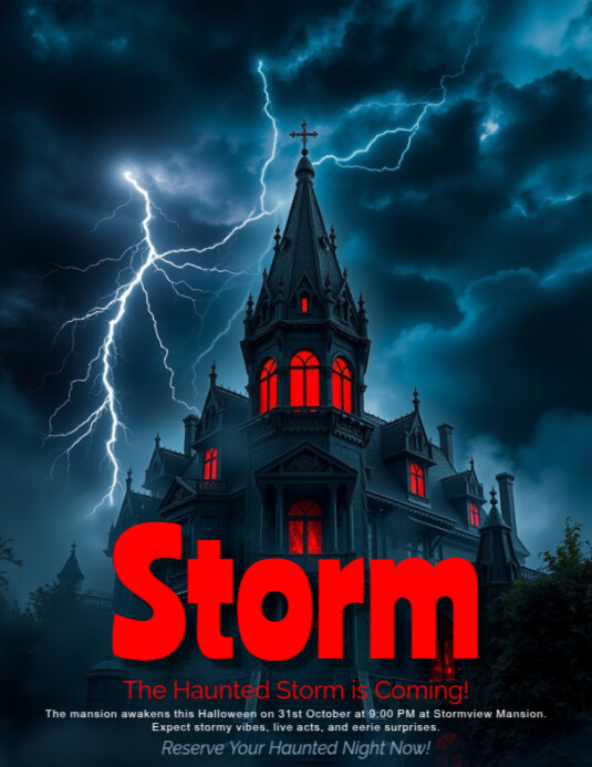 Electric Blue Black Haunted Storm Halloween flyer template | PosterMyWall