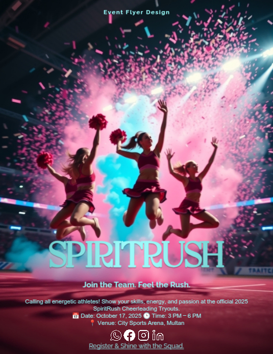 Plantilla de Electric Neon Motion Cheerleading Tryouts Official Sports ...