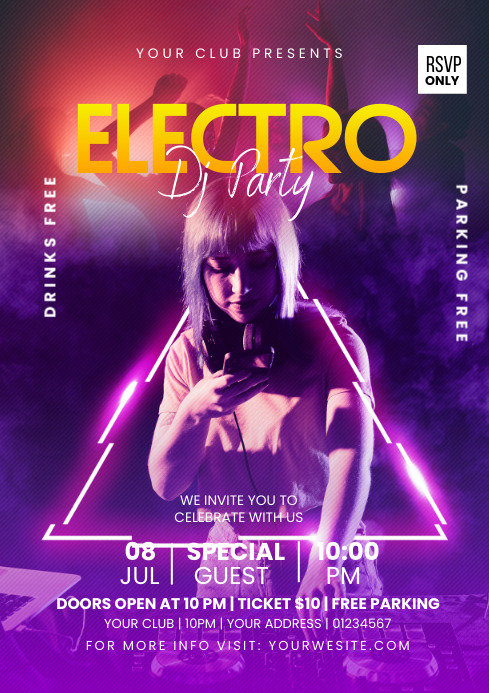 Electro Dj Party Poster Template | PosterMyWall