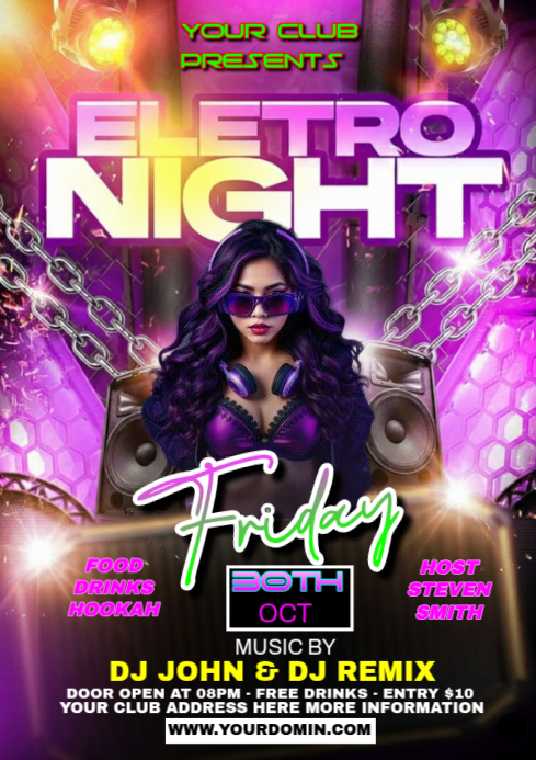 Electro Night Club Event A4 Template | PosterMyWall
