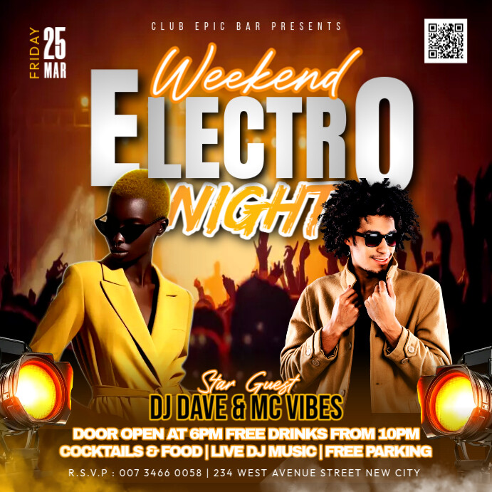 Copy of Electro night Dj live performance night club edm music flyer ...