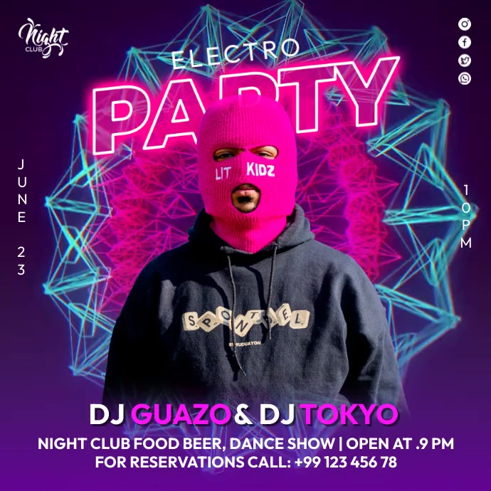 Electro Night Party Video Ads Template | PosterMyWall