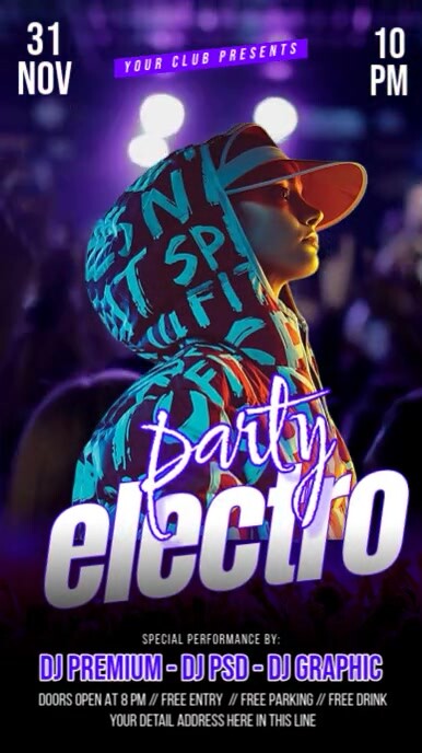Electro Night Party Video Template | PosterMyWall