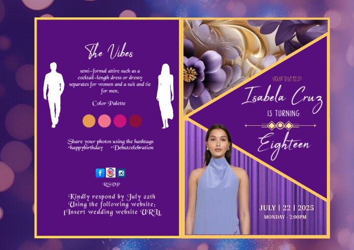 Elegant 18th Birthday Debut Invitation Template Modelo | PosterMyWall