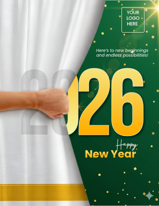 Elegant 2026 New Year Flyer – Gold & Green Celebration Design Template ...