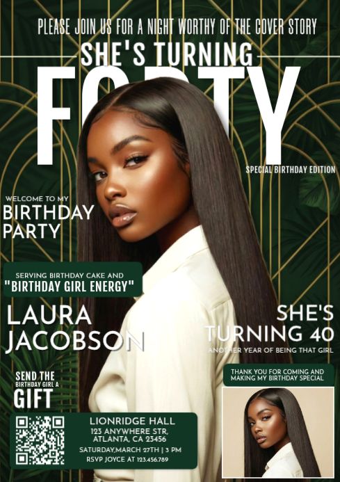 Copy of Elegant 40th Birthday Flyer | Magazine Cover Style Party ...
