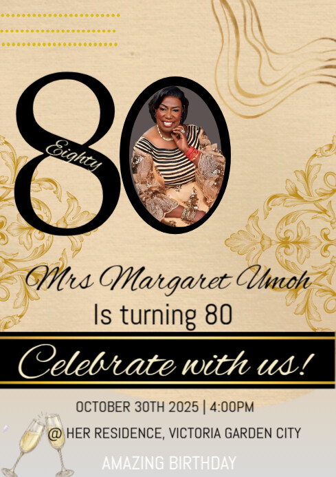 Elegant 80th birthday invitation flyer Template | PosterMyWall