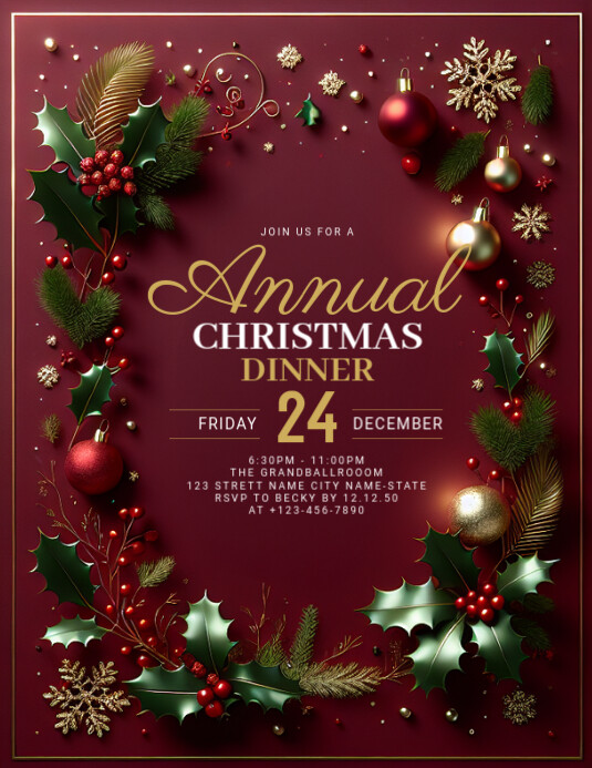 Elegant Annual Christmas Dinner Flyer Template | PosterMyWall