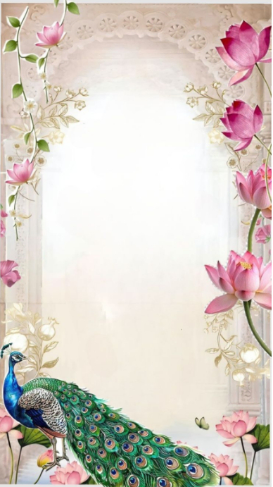 Elegant Asian Peacock and Lotus Floral Border Frame Template | PosterMyWall