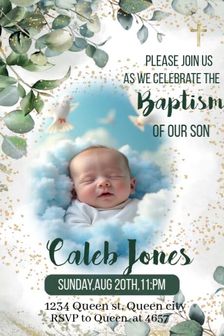 Elegant Baby Boy Baptism Invitation Video Template | PosterMyWall