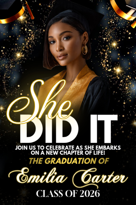 Elegant Black Gold Graduation Invitation Poster Template | PosterMyWall