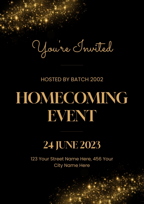 Elegant Black Gold Homecoming Event Flyer Template | PosterMyWall