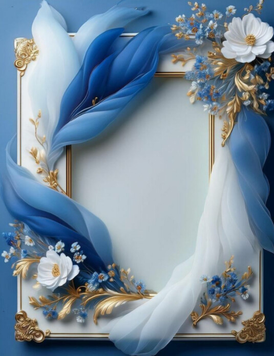 Elegant blue and gold floral frame Templat | PosterMyWall