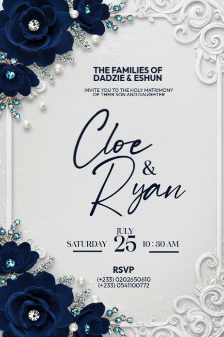 Elegant Blue Wedding Card Template | PosterMyWall