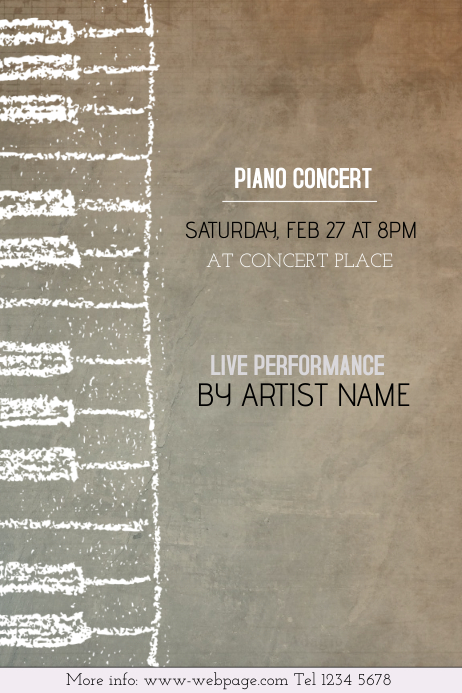 elegant brown piano concert portrait poster template | PosterMyWall