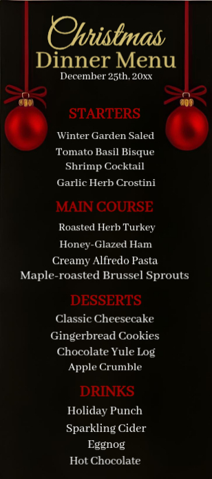 Elegant Christmas Dinner Menu Template | PosterMyWall