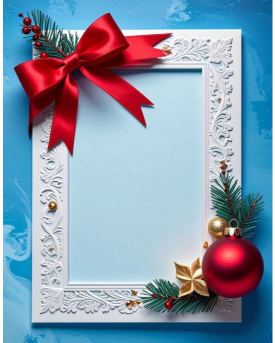 Elegant Christmas frame with red ribbon and ornament Template ...