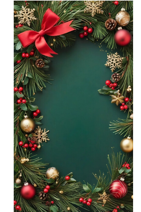 Elegant Christmas Green Frame with Ornaments Template | PosterMyWall