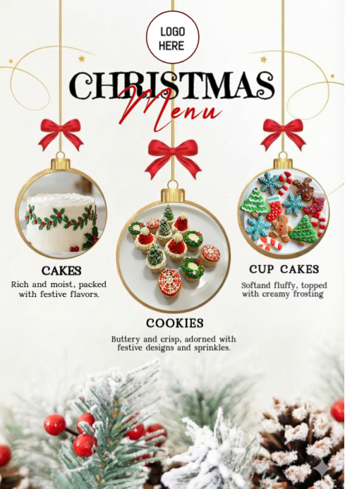 Elegant Christmas Menu Poster – Cakes, Cupcakes & Cookies Display ...