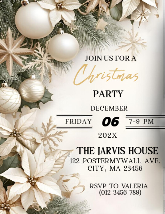 Elegant Christmas Party Invitation Flyer – Gold & White Holiday Design ...