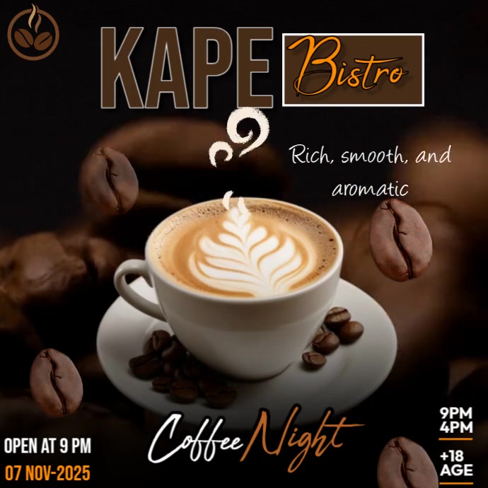 Elegant Coffee Night Promo Flyer Instagram Post Template | PosterMyWall