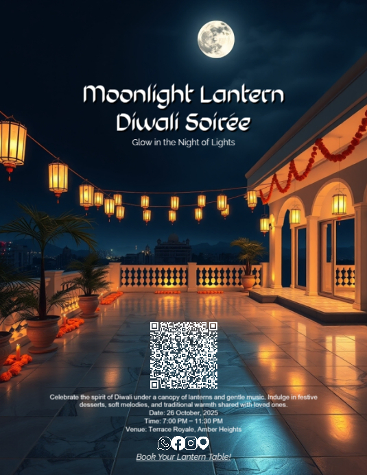 Elegant Diwali Lantern Night Flyer with Moonlit Terrace Celebration ...