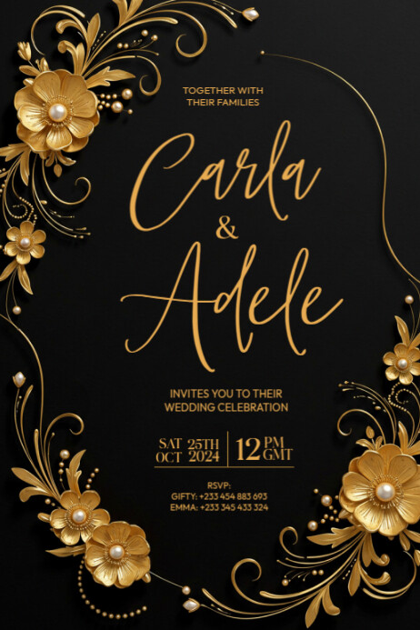 Elegant Floral Black Wedding Flyer Templat | PosterMyWall