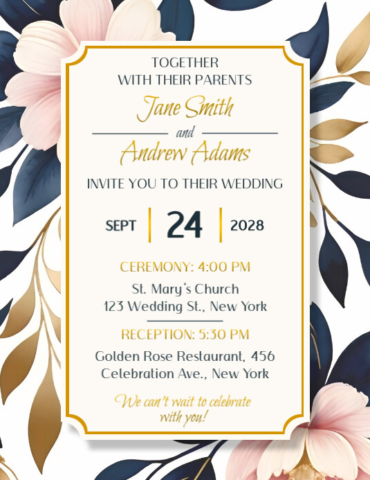 Copy of Elegant Floral Pastel Wedding Invitation Template Design- Free ...