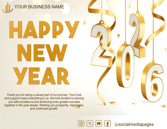 Elegant Gold 3D New Year 2026 Business Greeting Square Video Template ...
