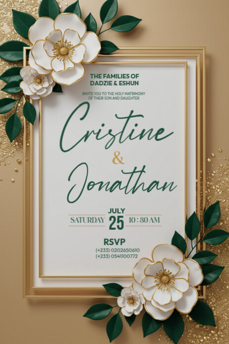 Elegant Gold Frame Wedding Invitation Template | PosterMyWall